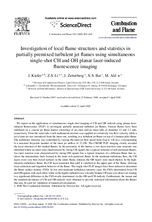 (PDF) Investigation of local flame structures and statistics in partially premixed turbulent jet ...