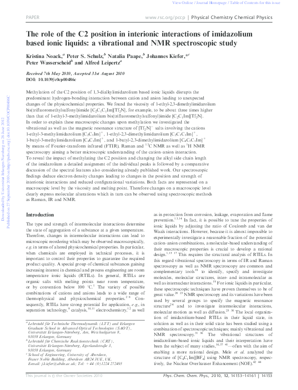 (PDF) The role of the C2 position in interionic interactions of ...