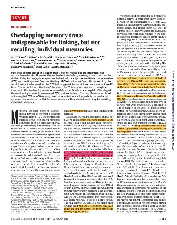 (PDF) Overlapping memory trace indispensable for linking, but not ...