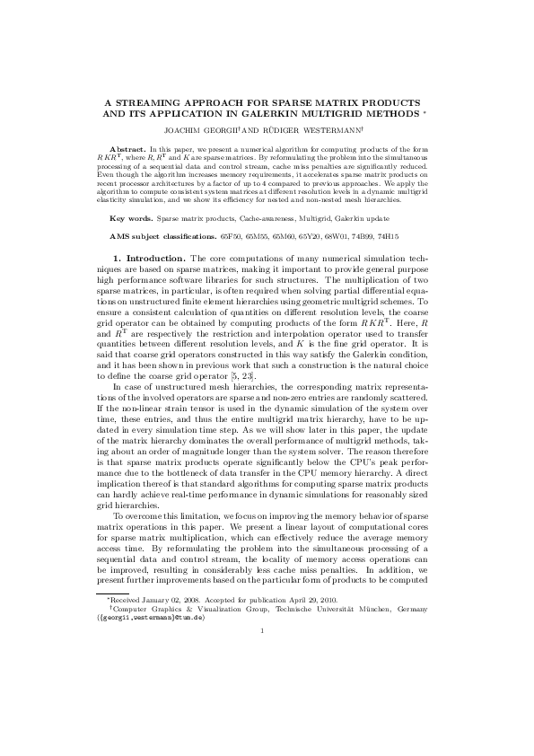 Pdf A Streaming Approach For Sparse Matrix Products And Its