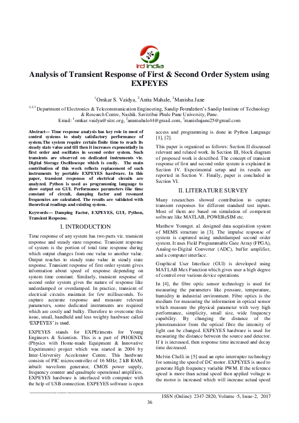 (PDF) Analysis of Transient Response of First & Second Order System ...