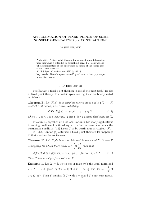 Pdf Approximation Of Fixed Points Of Some Nonself Generalized