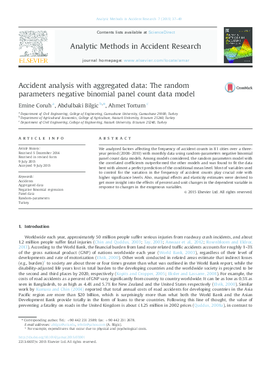Pdf Accident Analysis With Aggregated Data The Random Parameters