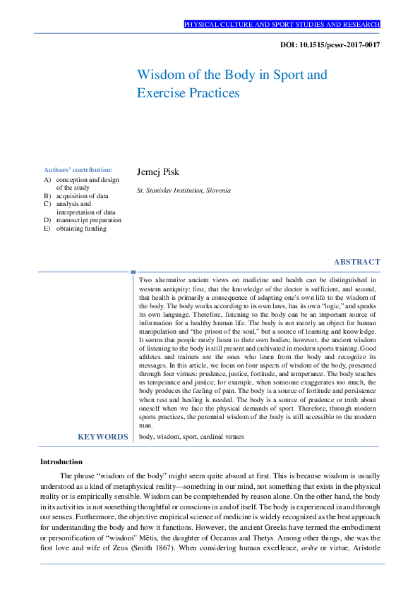 (PDF) Wisdom of the Body in Sport and Exercise Practices