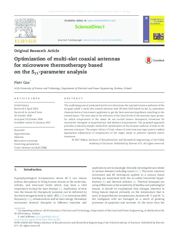 (PDF) Optimization of multi-slot coaxial antennas for microwave thermotherapy based on the S11 ...