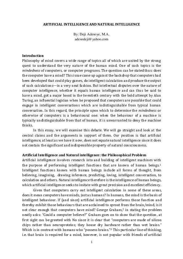 (DOC) ARTIFICIAL INTELLIGENCE AND NATURAL INTELLIGENCE