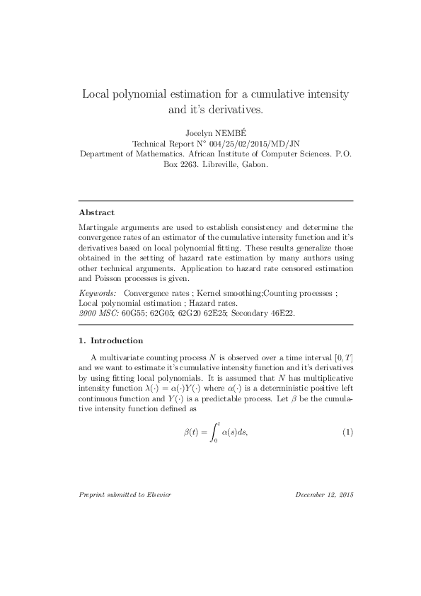 (PDF) Local polynomial estimation for a cumulative intensity and it's derivatives