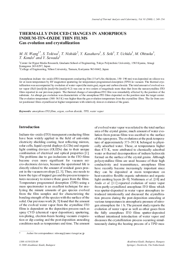(PDF) Thermally induced changes in amorphous indium-tin-oxide thin films