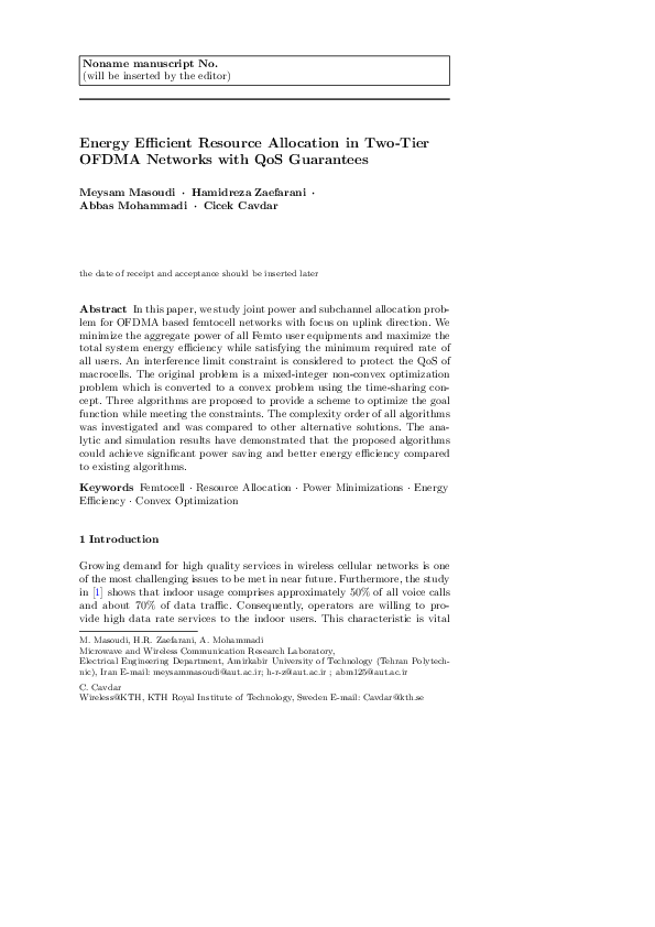 (PDF) Energy Efficient Resource Allocation in Two-Tier OFDMA Networks with QoS Guarantees