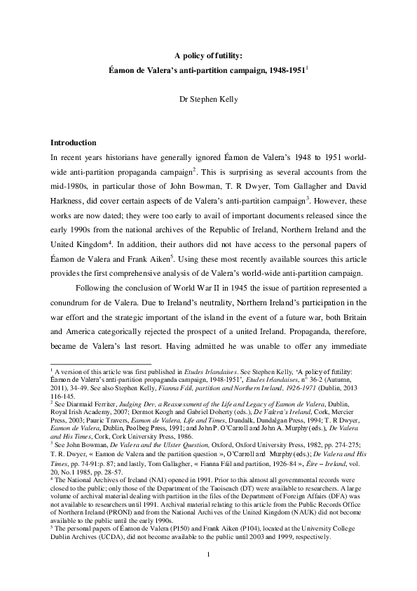 (DOC) ‘A policy of futility: Eamon de Valera’s anti-partition ...