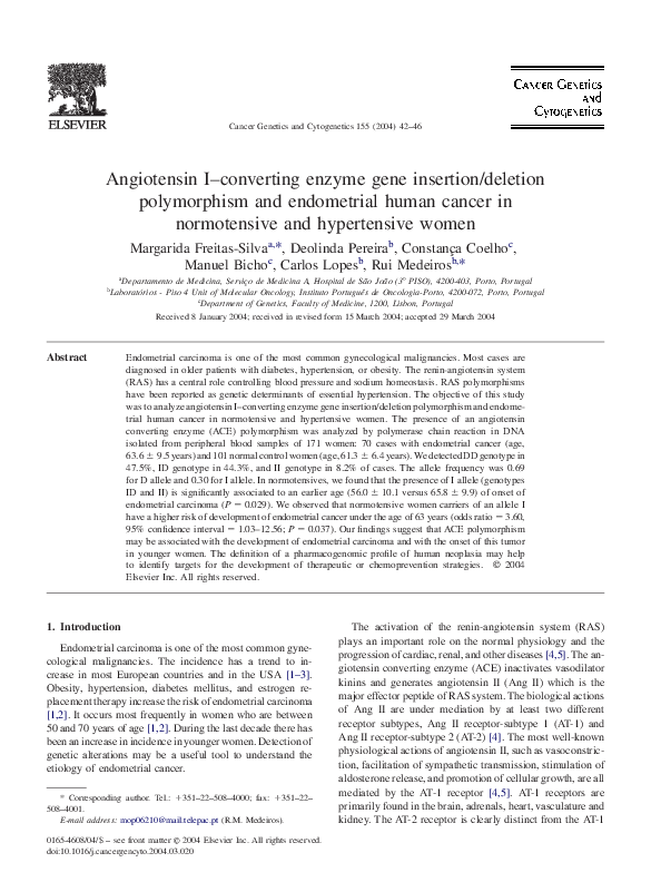 (PDF) Angiotensin I–converting enzyme gene insertion/deletion polymorphism and endometrial human ...
