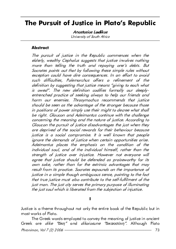(PDF) The Pursuit of Justice in Plato's Republic