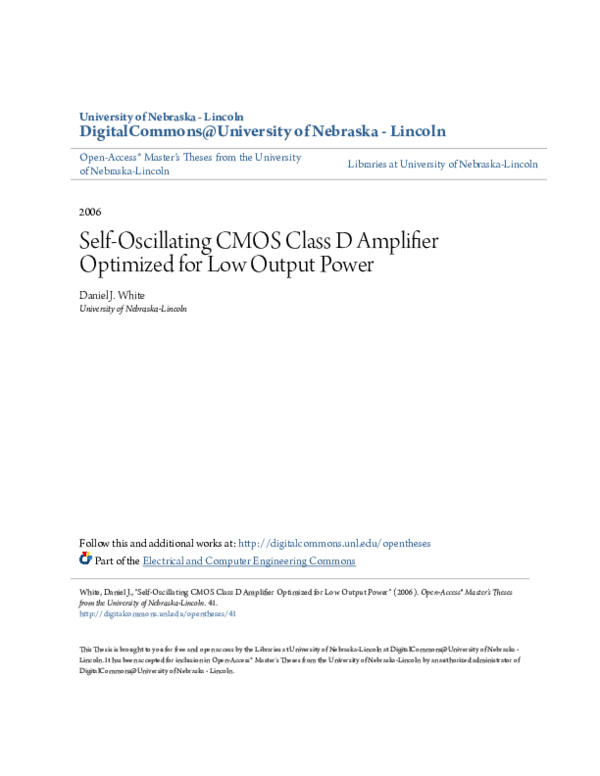 (PDF) Self-Oscillating CMOS Class D Amplifier Optimized for Low Output ...