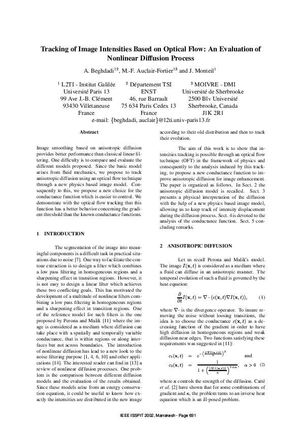 (PDF) Tracking of Image Intensities Based on Optical Flow: An Evaluation of Nonlinear Diffusion ...