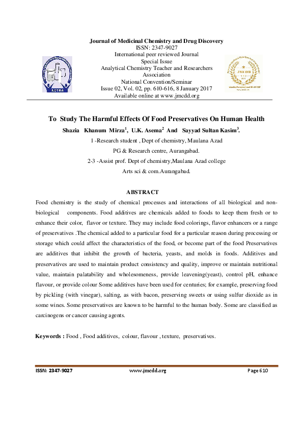 (PDF) To Study The Harmful Effects Of Food Preservatives On Human Health