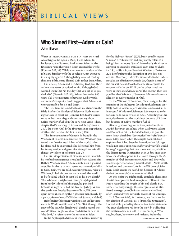 (PDF) Who Sinned First—Adam or Cain?