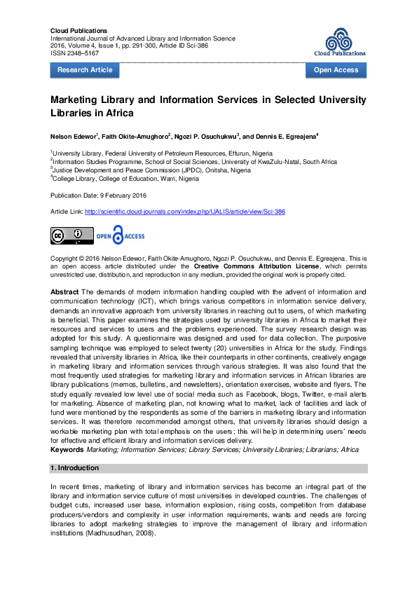 (PDF) Marketing Library and Information Services in Selected University ...