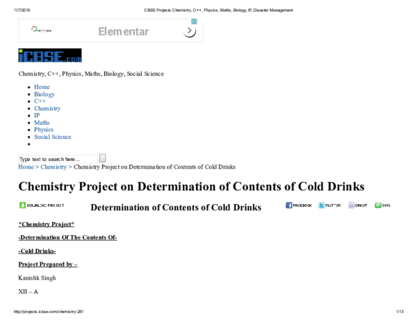 (PDF) Elementar Chemistry Project on Determination of Contents of Cold ...