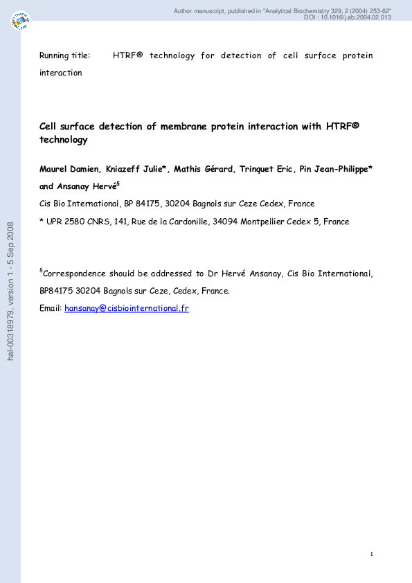 (PDF) Cell surface detection of membrane protein interaction with ...