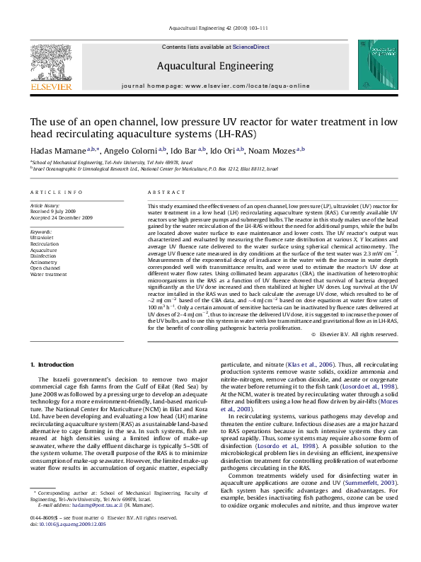 (PDF) The use of an open channel, low pressure UV reactor for water ...