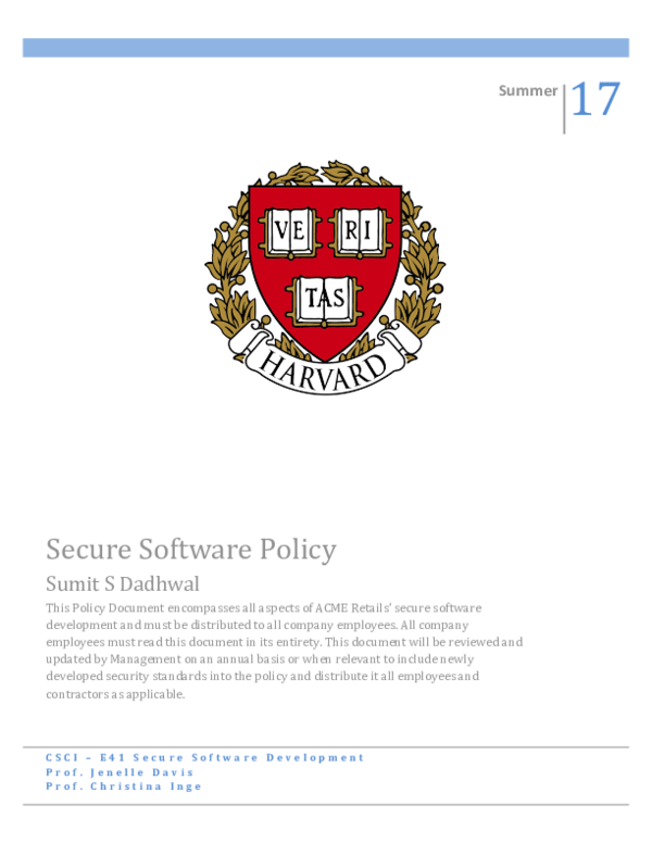 (PDF) Secure Software Development Policy