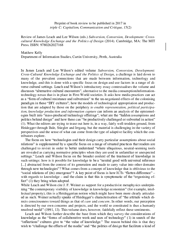 Pdf Matthew Kelly S Review Of Subversion Conversion Development