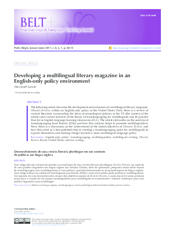 (PDF) Developing a multilingual literary magazine in an English-only ...