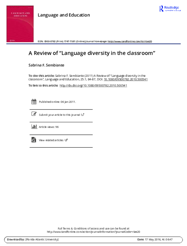 (PDF) Language and Education A Review of " Language diversity in the ...