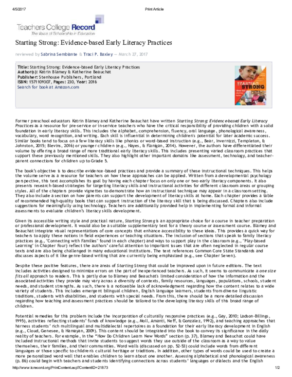 (PDF) Starting Strong: Evidence-based Early Literacy Practices (PDF) Starting Strong: Evidence-based Early Literacy Practices