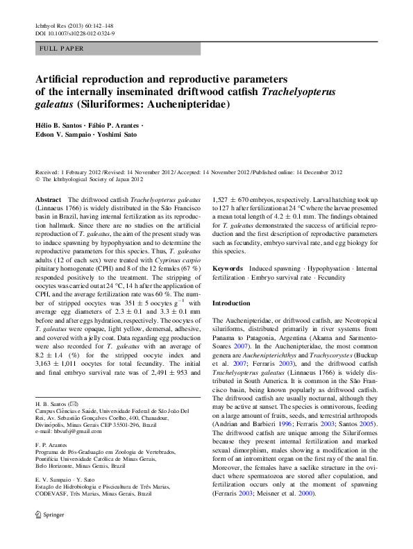 (PDF) Artificial reproduction and reproductive parameters of the ...