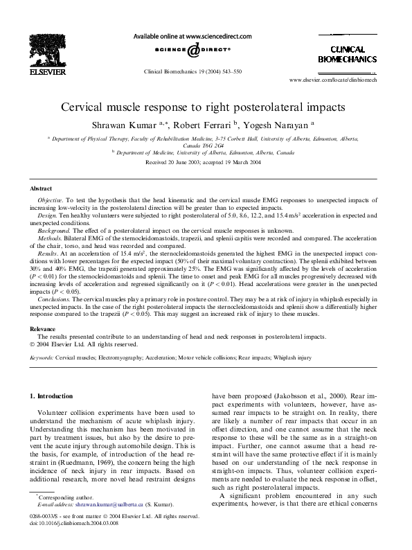 (PDF) Cervical muscle response to right posterolateral impacts