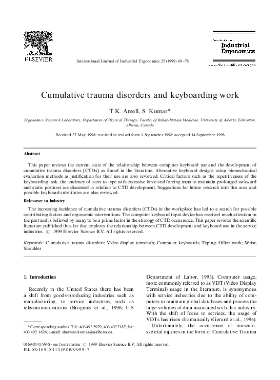 (PDF) Cumulative trauma disorders and keyboarding work