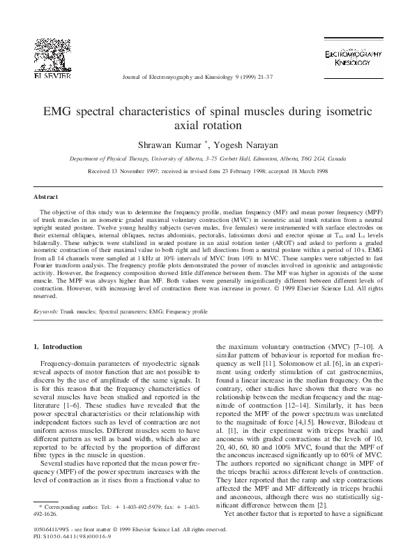 Pdf Emg Spectral Characteristics Of Spinal Muscles During Isometric