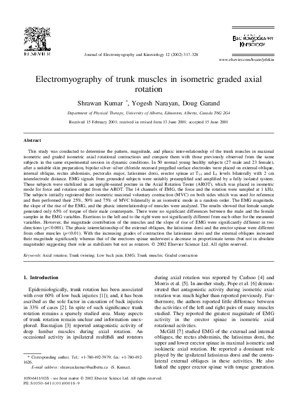 (PDF) Electromyography of trunk muscles in isometric graded axial rotation