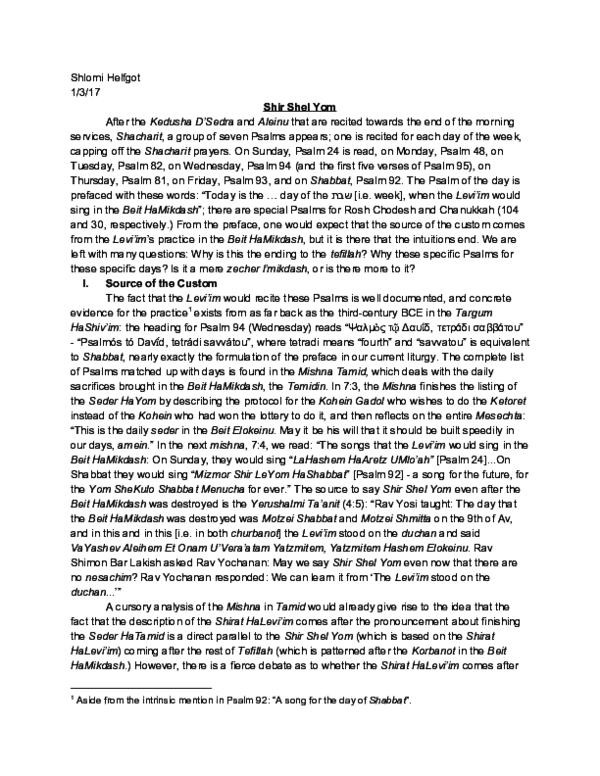 (PDF) Shir Shel Yom: An Analysis
