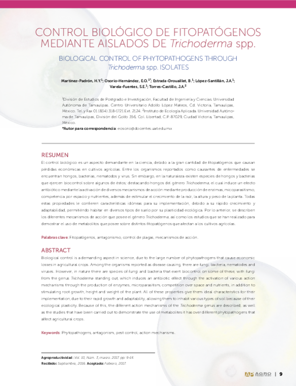 (PDF) CONTROL BIOLÓGICO DE FITOPATÓGENOS MEDIANTE AISLADOS DE Trichoderma spp. BIOLOGICAL ...