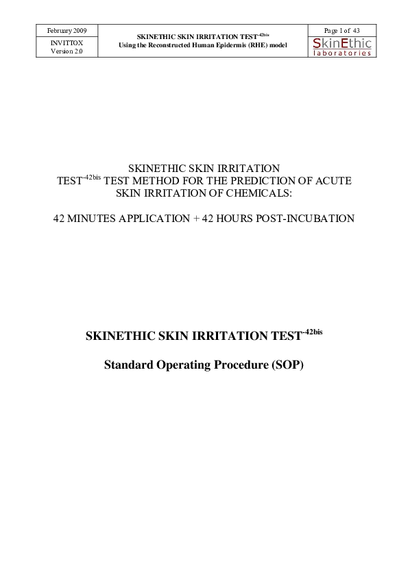 (PDF) SKINETHIC SKIN IRRITATION TEST -42bis Using the Reconstructed ...