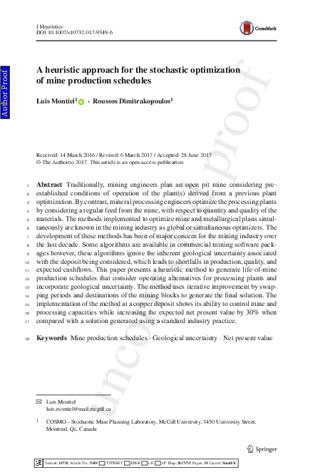 (PDF) A heuristic approach for the stochastic optimization of mine production schedules