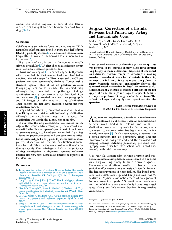 (PDF) Surgical Correction of a Fistula Between Left Pulmonary Artery ...