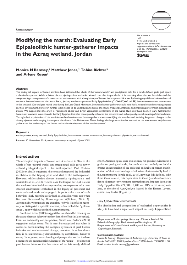 (PDF) Modifying the marsh: Evaluating Early Epipaleolithic hunter ...
