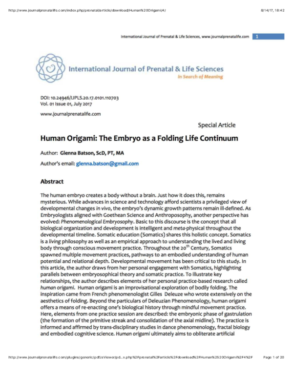 (PDF) Human Origami – The Embryo as a Folding Life Continuum