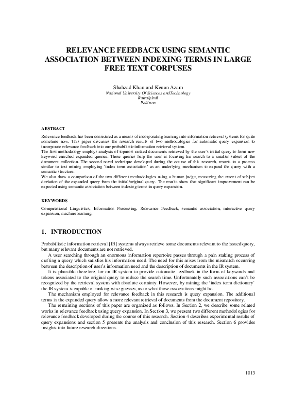 (PDF) Relevance feedback using semantic association between indexing terms in large free text ...