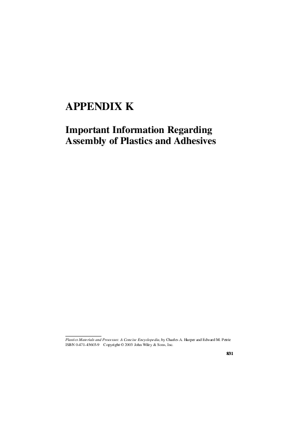 (PDF) Appendix K: Important Information Regarding Assembly of Plastics ...