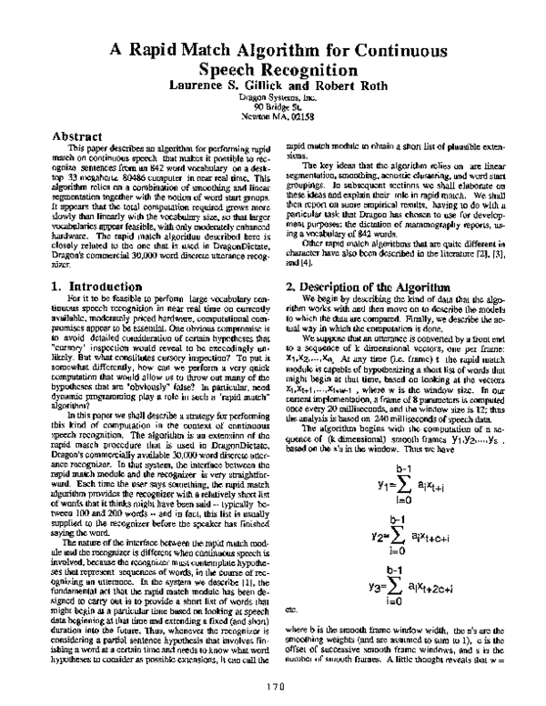 Pdf A Rapid Match Algorithm For Continuous Speech Recognition
