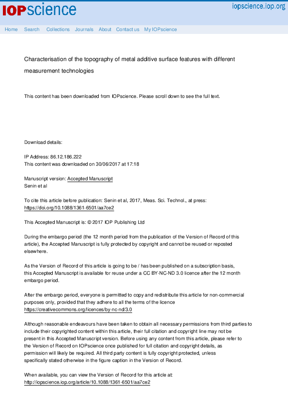 Pdf Characterisation Of The Topography Of Metal Additive Surface Features With Different