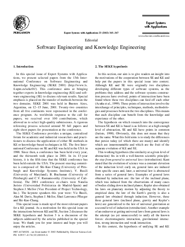(PDF) Software Engineering and Knowledge Engineering