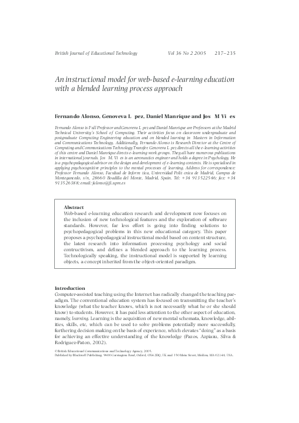 (PDF) An instructional model for web-based e-learning education with a blended learning process ...