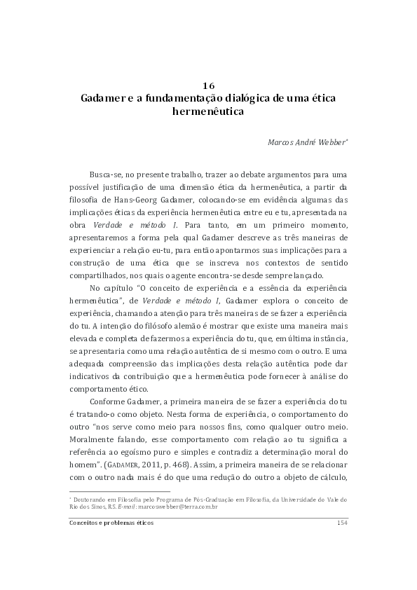 (PDF) Gadamer e a fundamentacao dialogica de uma etica hermeneutica ...