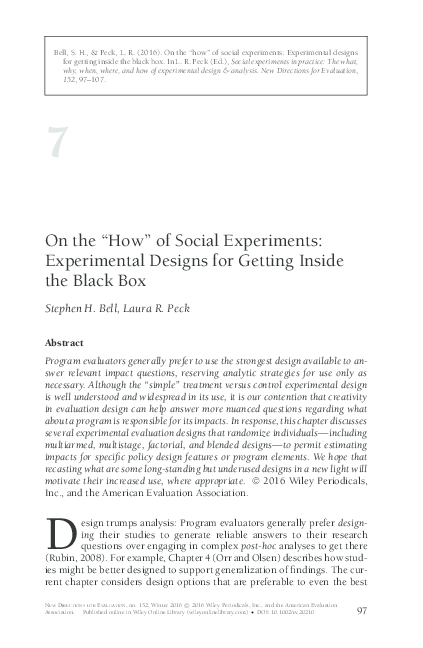 (PDF) On the " How " of Social Experiments: Experimental Designs for ...