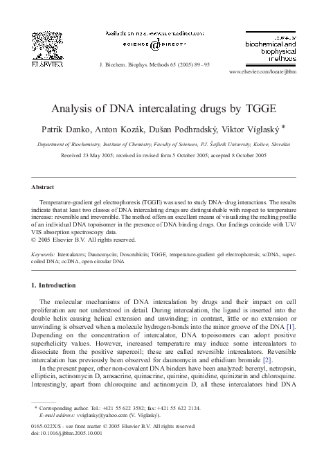 (PDF) Analysis of DNA intercalating drugs by TGGE